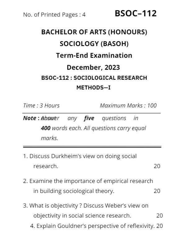 BSOC 102 Question Paper - CareerGuide